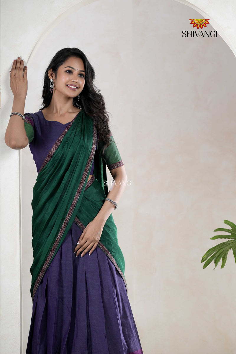 Purple Traditional Cotton Ripple Half Saree | Lehenga For Girls