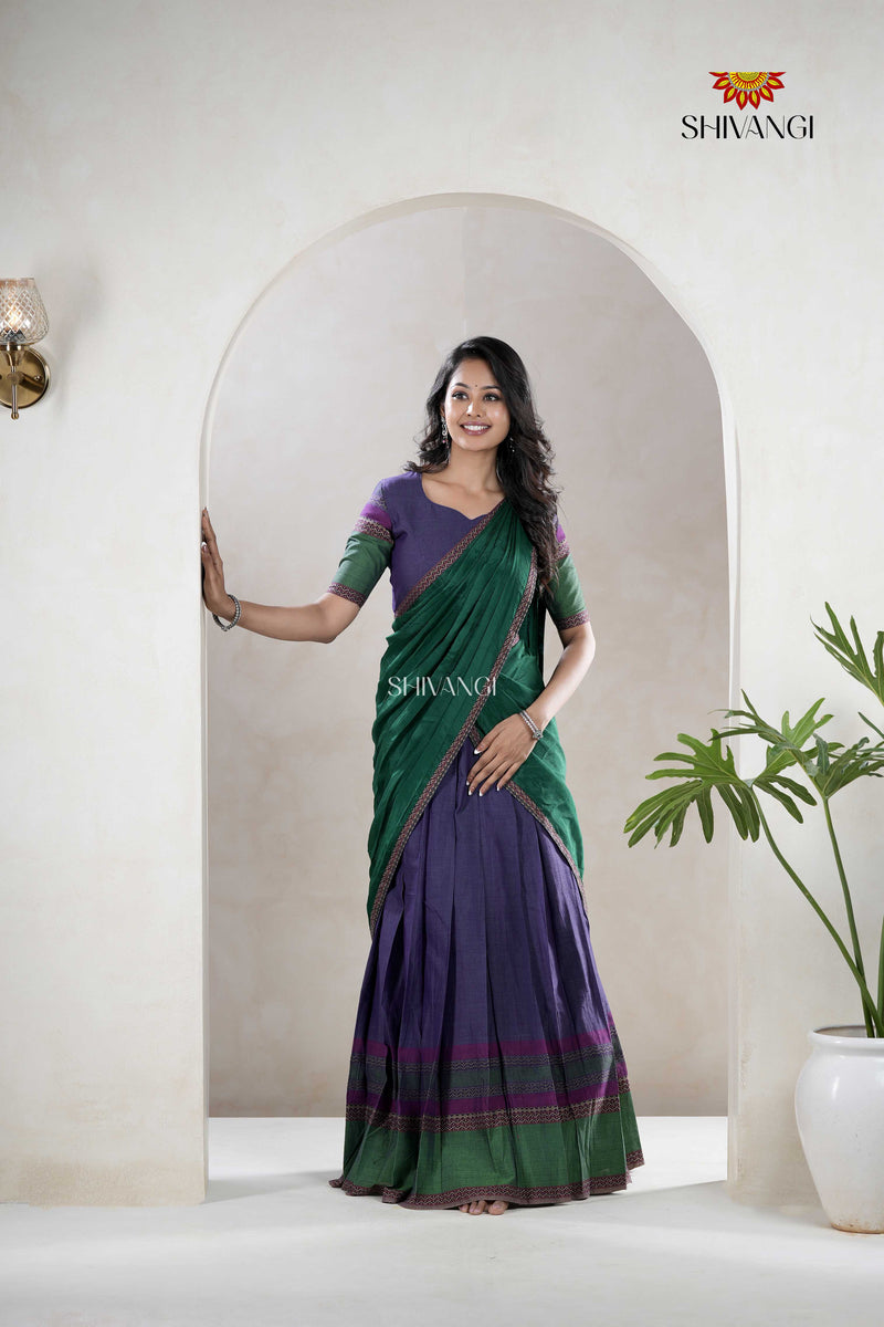Purple Traditional Cotton Ripple Half Saree | Lehenga For Girls