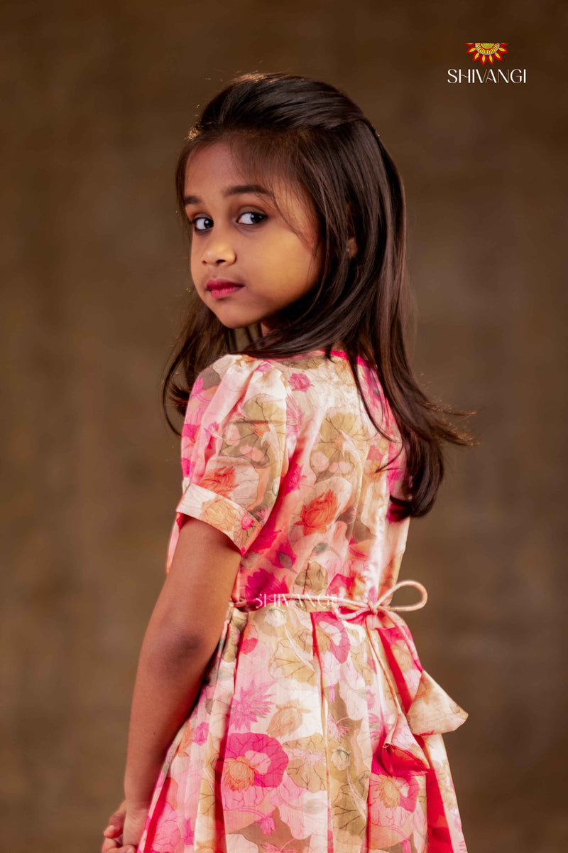 Pink Organza Frock For Kids
