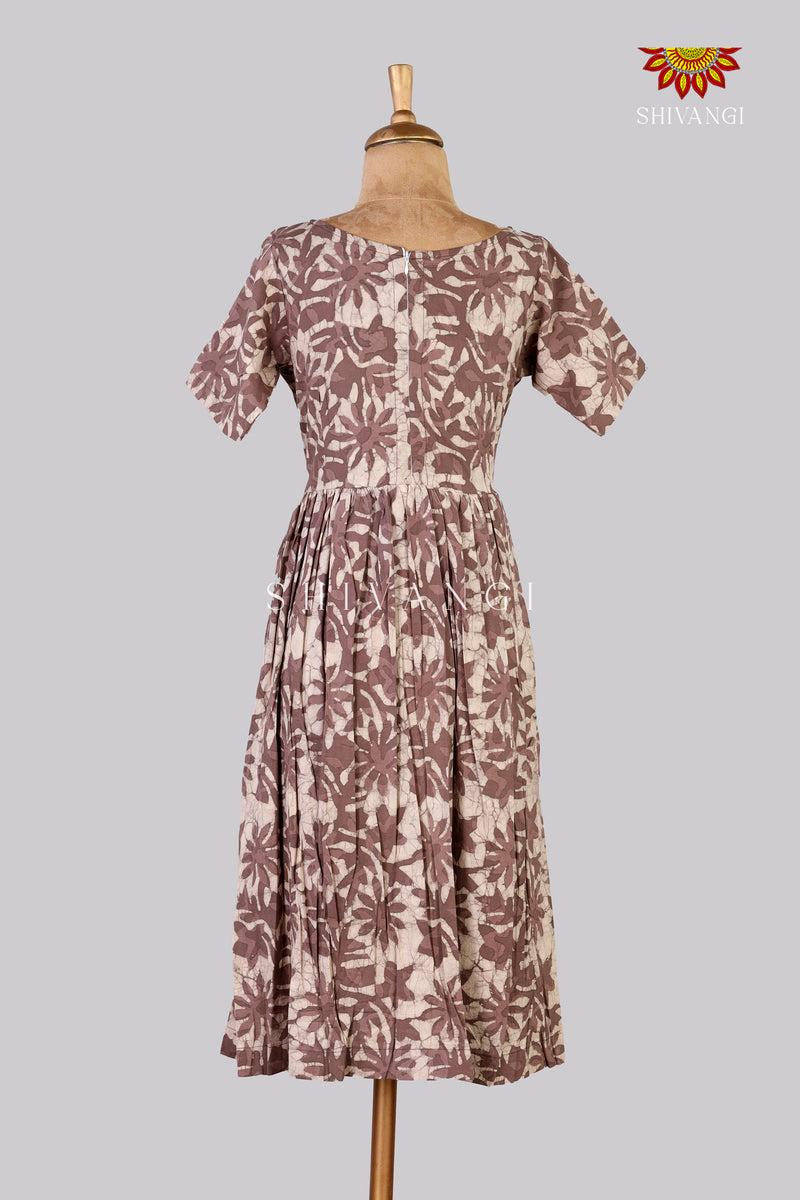 Brown Bagru Floral Frock For Kids
