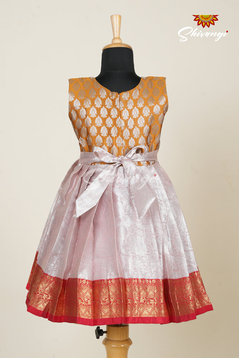 Girls Red Silver Algae Frock