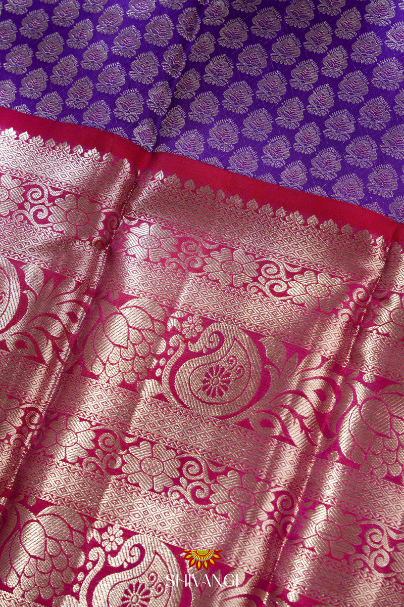 Purple Silk Pattu Pavadai Unstitched Material For Kids