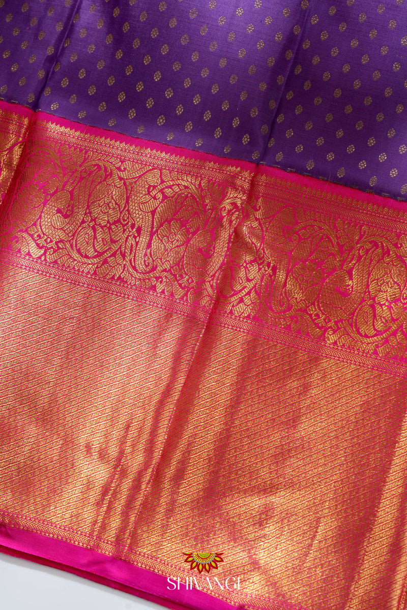 Purple Silk Pattu Pavadai Unstitched Material For Kids