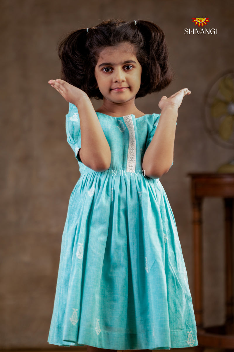 Sky Blue Fishtail Frock For Kids