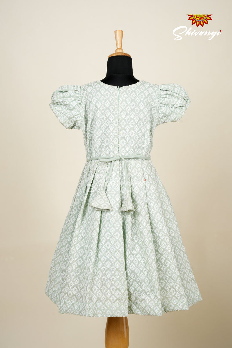 Green Pastel Pud Frock For Girls