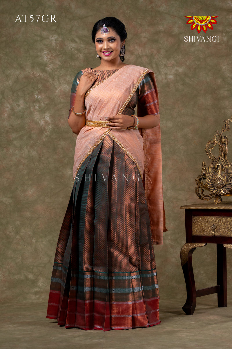 Girls Green Bali Silk Half Saree | Langa Davani