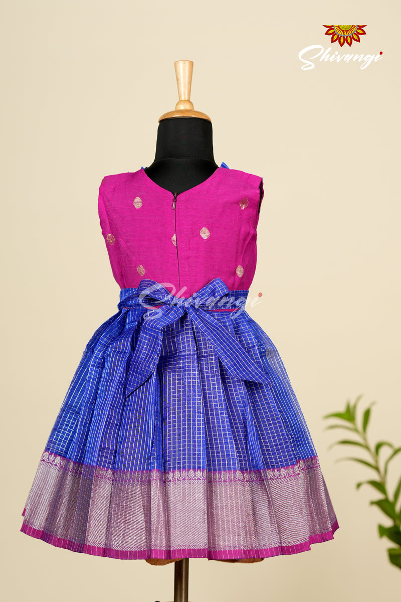Girls Blue Tiny Checks Frock