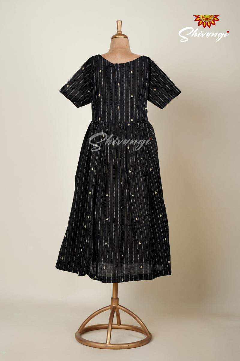 Black Cotton Diamond Long Frock -Summer Collection