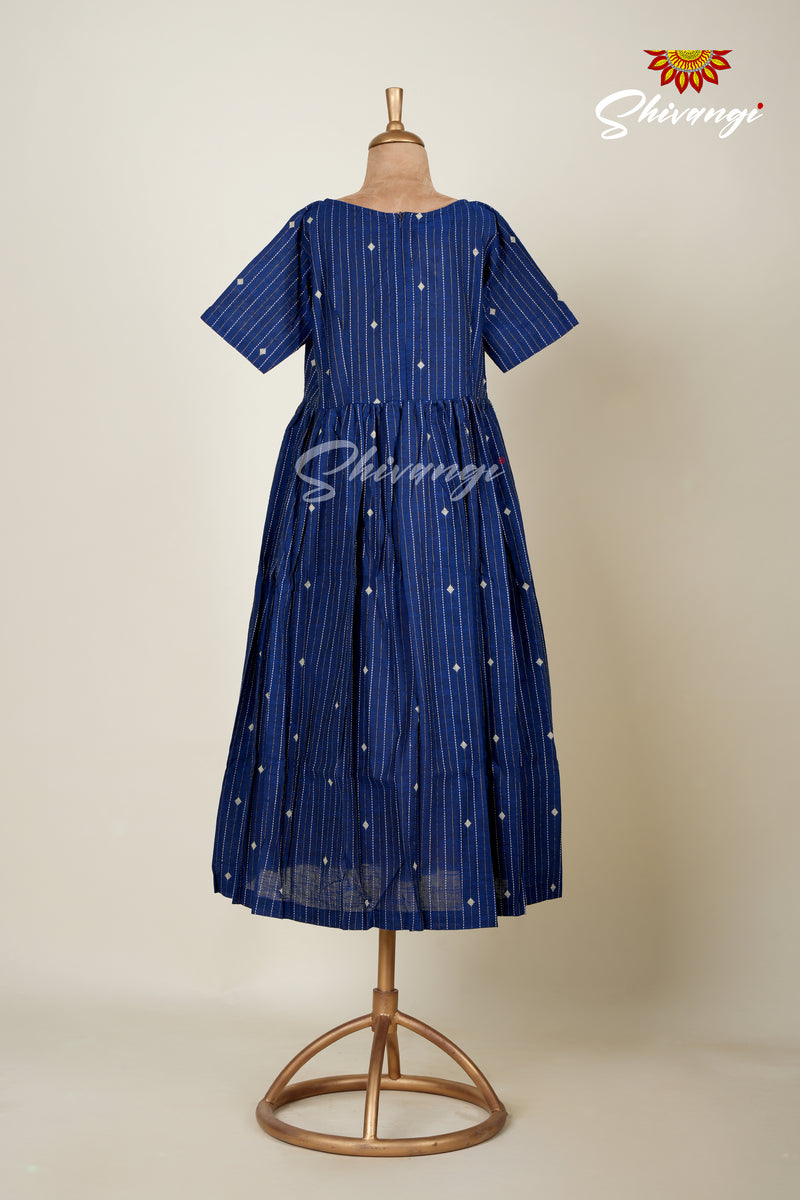 Navy Blue Cotton Diamond Long Frock -Summer Collection
