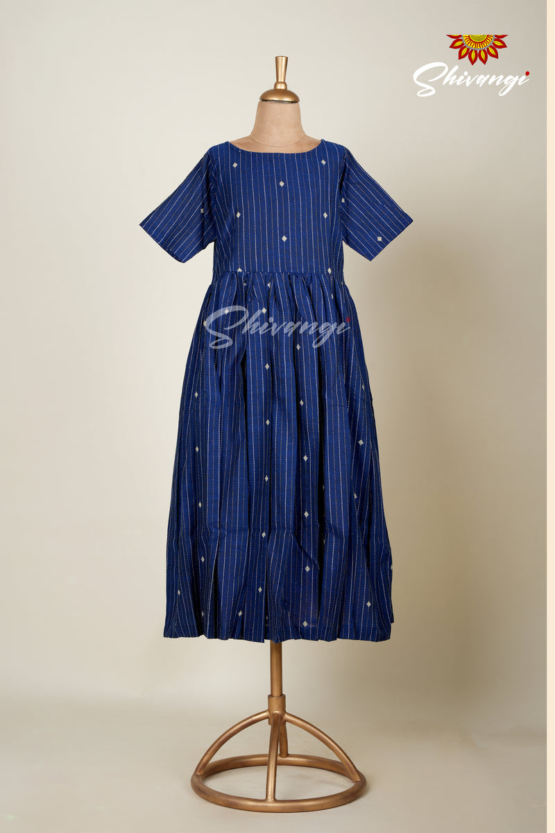 Navy Blue Cotton Diamond Long Frock -Summer Collection