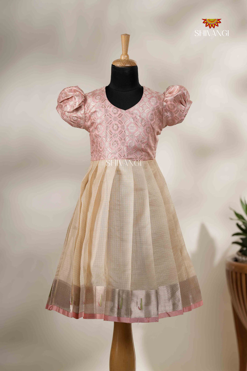 Half White Green Hook Baby Frock For Kids