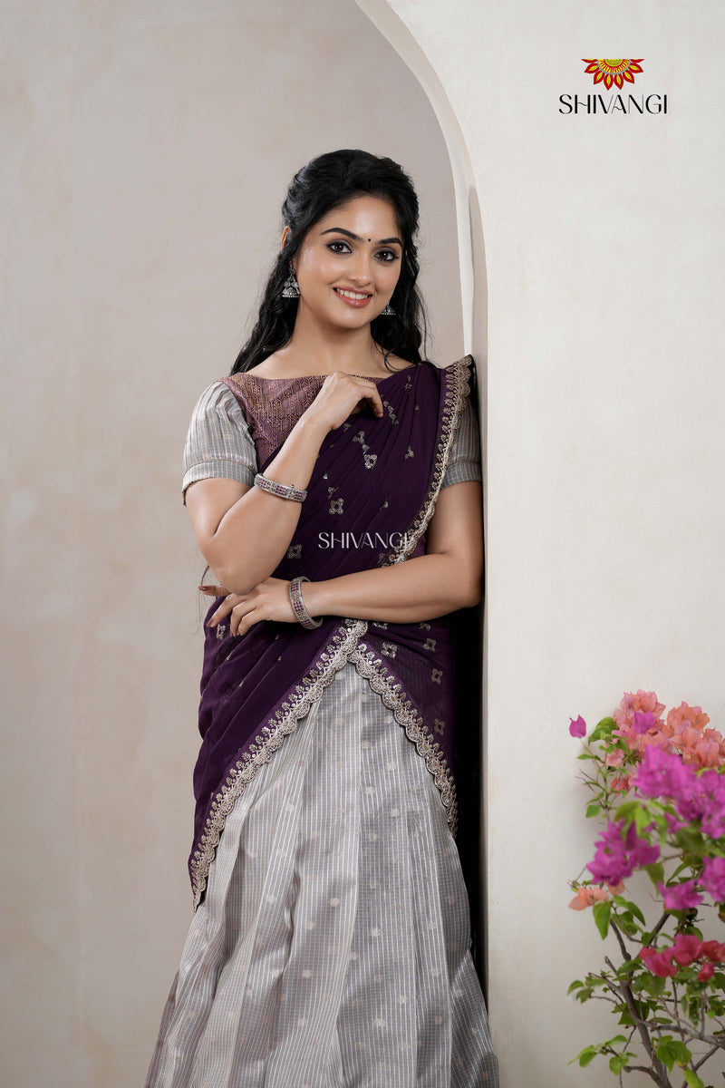 Magenta Traditional Rainy Checks Half Saree | Lehenga For Girls