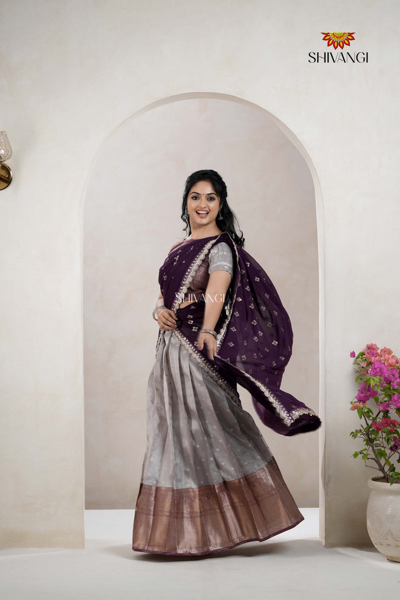 Magenta Traditional Rainy Checks Half Saree | Lehenga For Girls