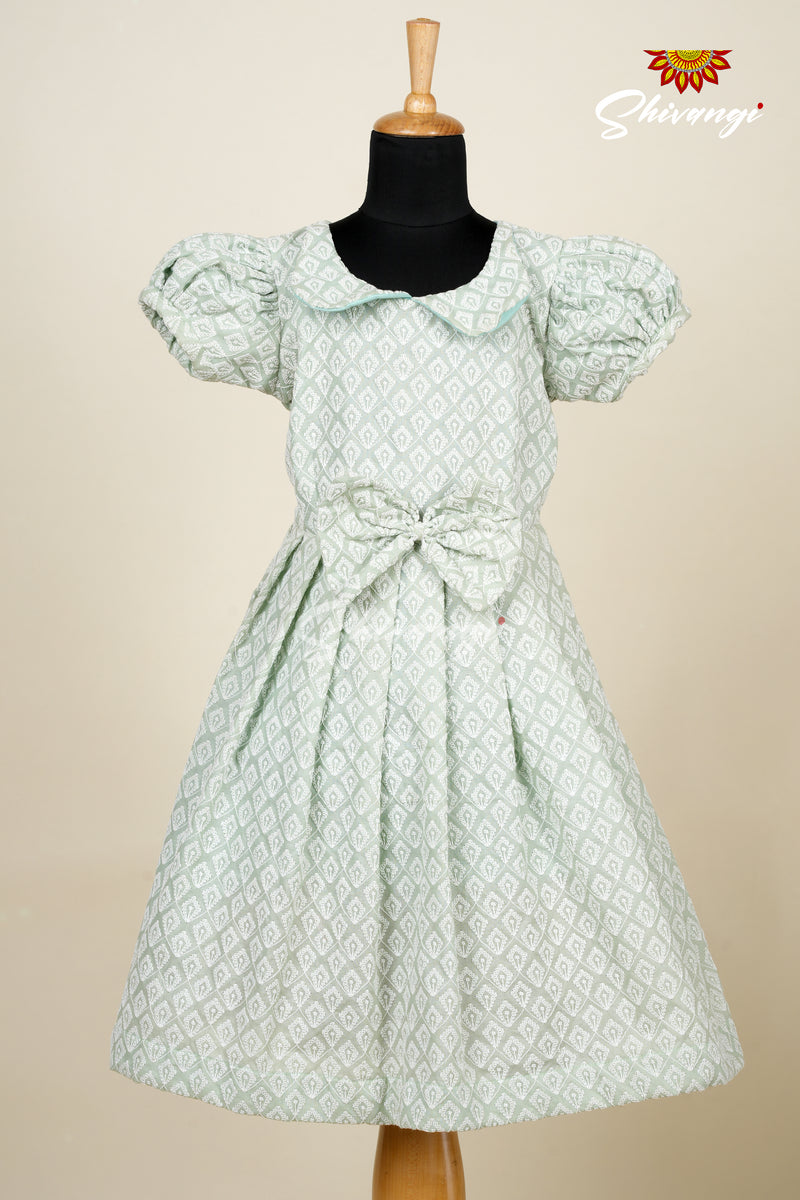 Green Pastel Pud Frock For Girls