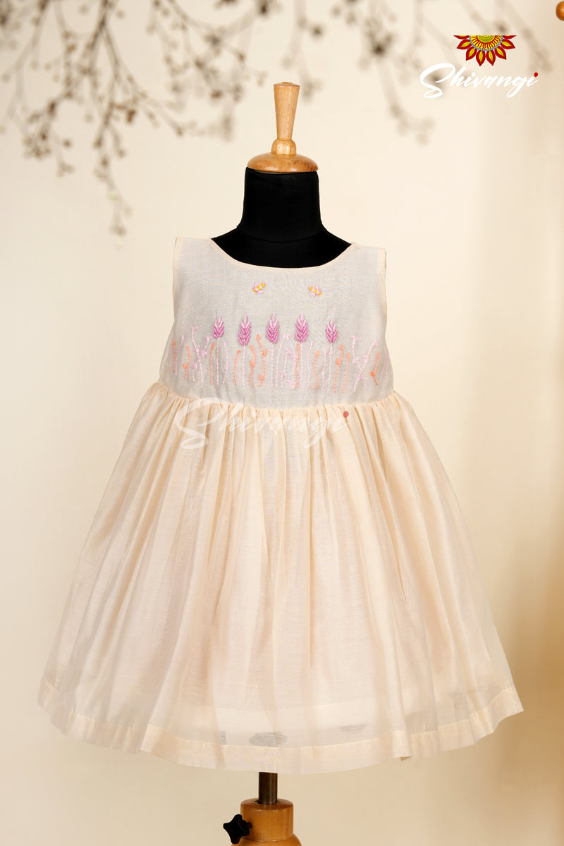 Half white Checks Rice Corn Frock For Kids