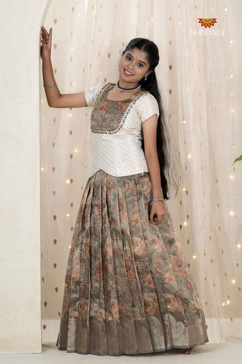 Gold Honey Rose Traditional Pattu Pavadai Set for Girls