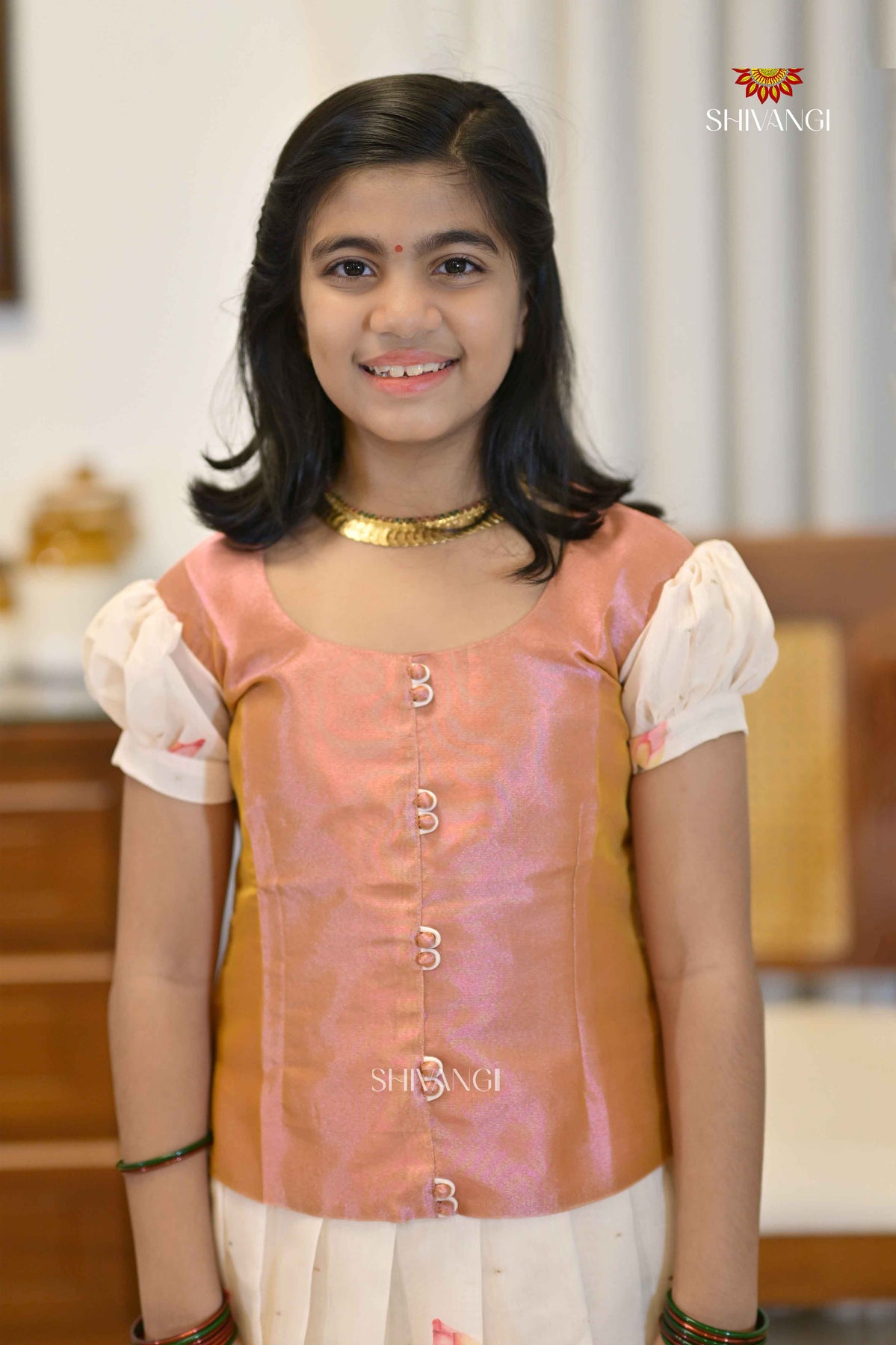Onam Half White Thamarai Traditional Pattu Pavadai