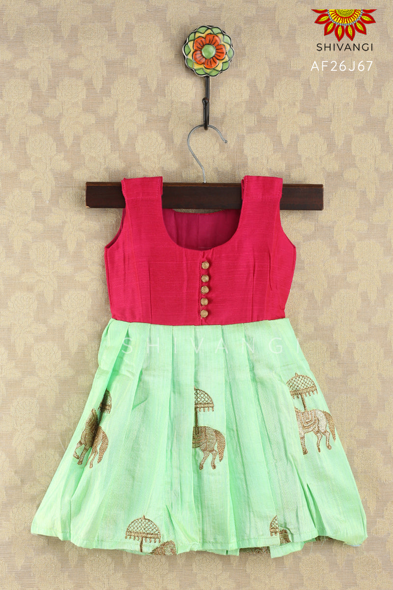 Girl Ramar Green EMB Horse Baby Frock