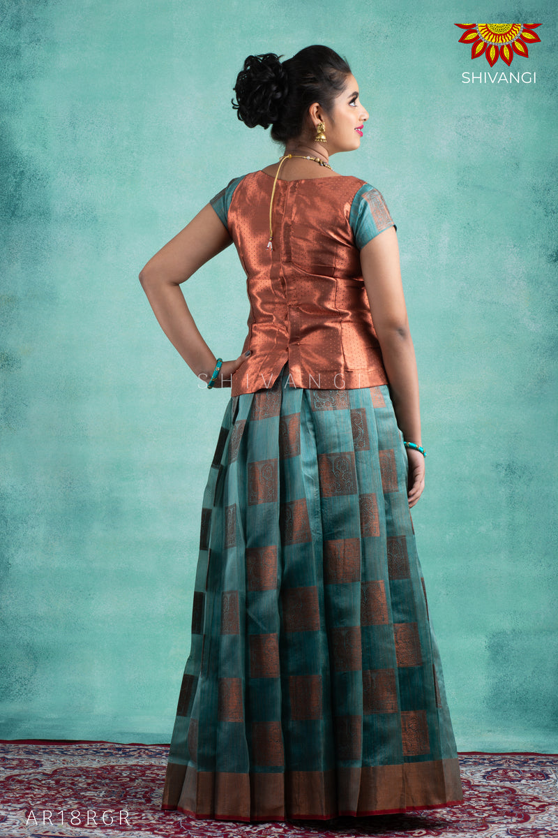 Trending Latest Pattu Pavadai For Girl Kids-Ethnic Wear-Ramar Green