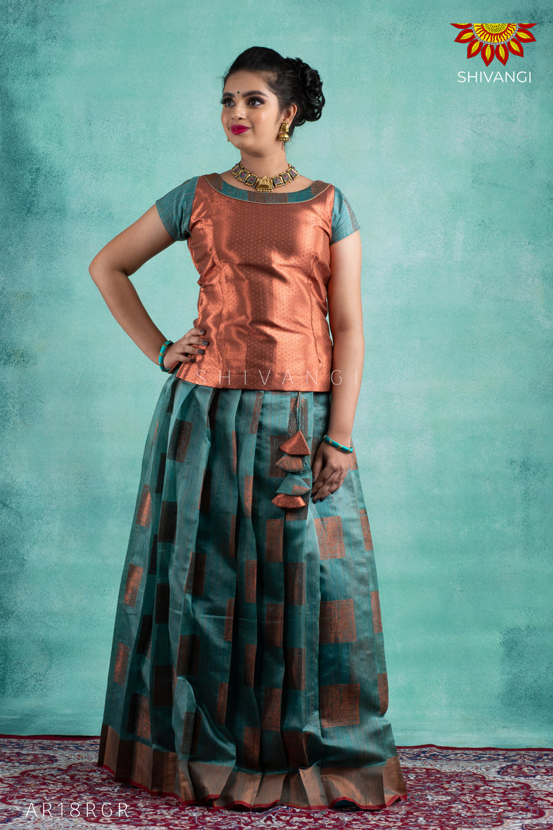 Trending Latest Pattu Pavadai For Girl Kids-Ethnic Wear-Ramar Green