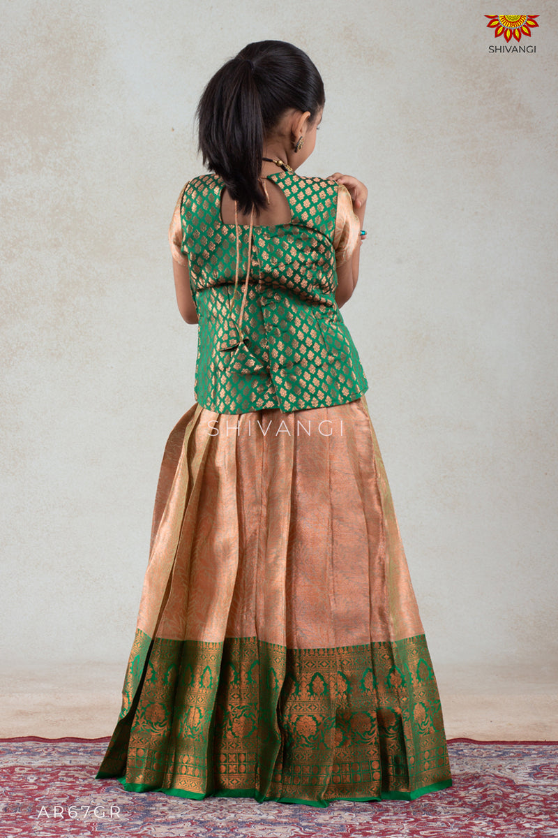 Latest Design Pattu Pattu Pavadai For small Girls-Traditional set-Green