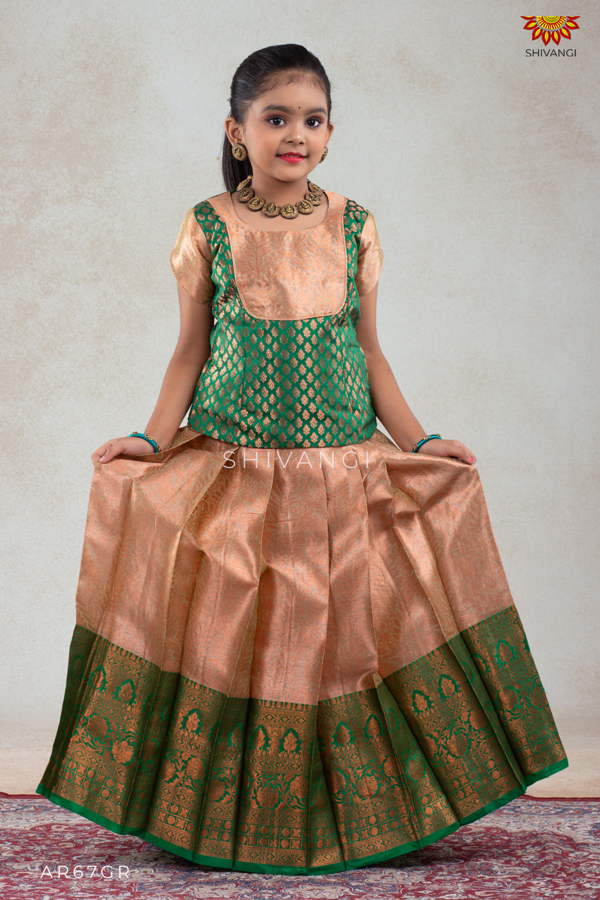 Latest Design Pattu Pattu Pavadai For small Girls-Traditional set-Green