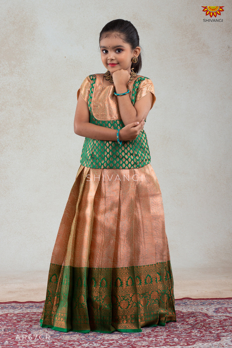 Latest Design Pattu Pattu Pavadai For small Girls-Traditional set-Green