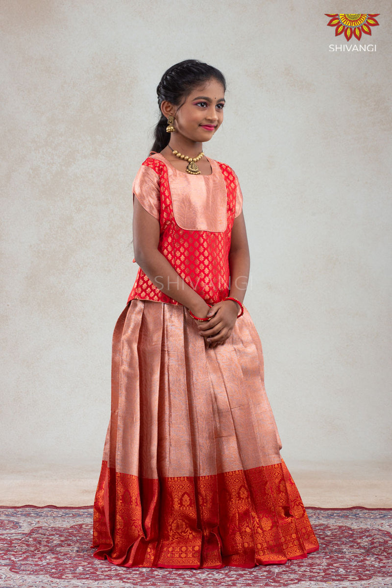 Trendy Traditional Pattu Pavadai Design For Girls-Ethnic Wear-Red