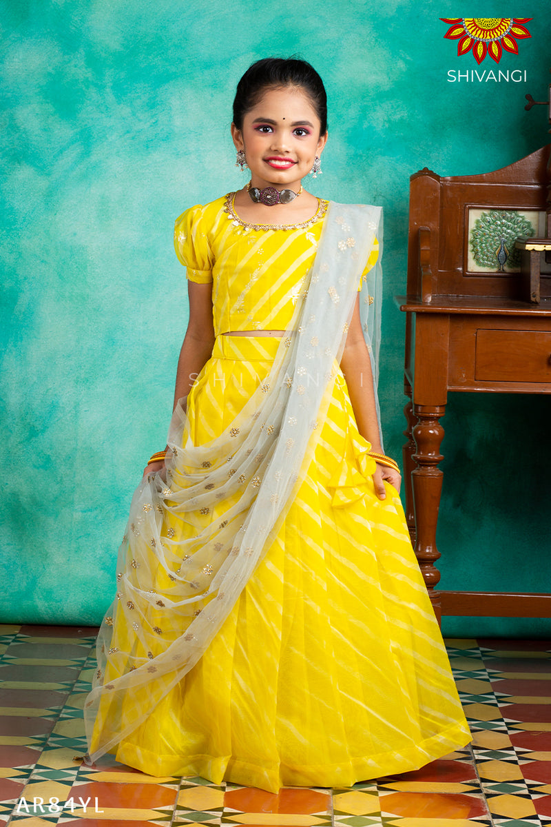 New Organza Model Langa davani For Teenage Girls-Lehenga Choli-Yellow
