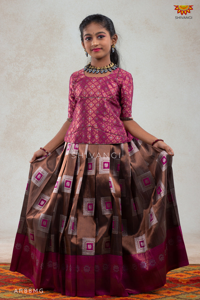 Modern Age Ethnic Pattu Pavadai For Girls-Designer Pattu-Magenta