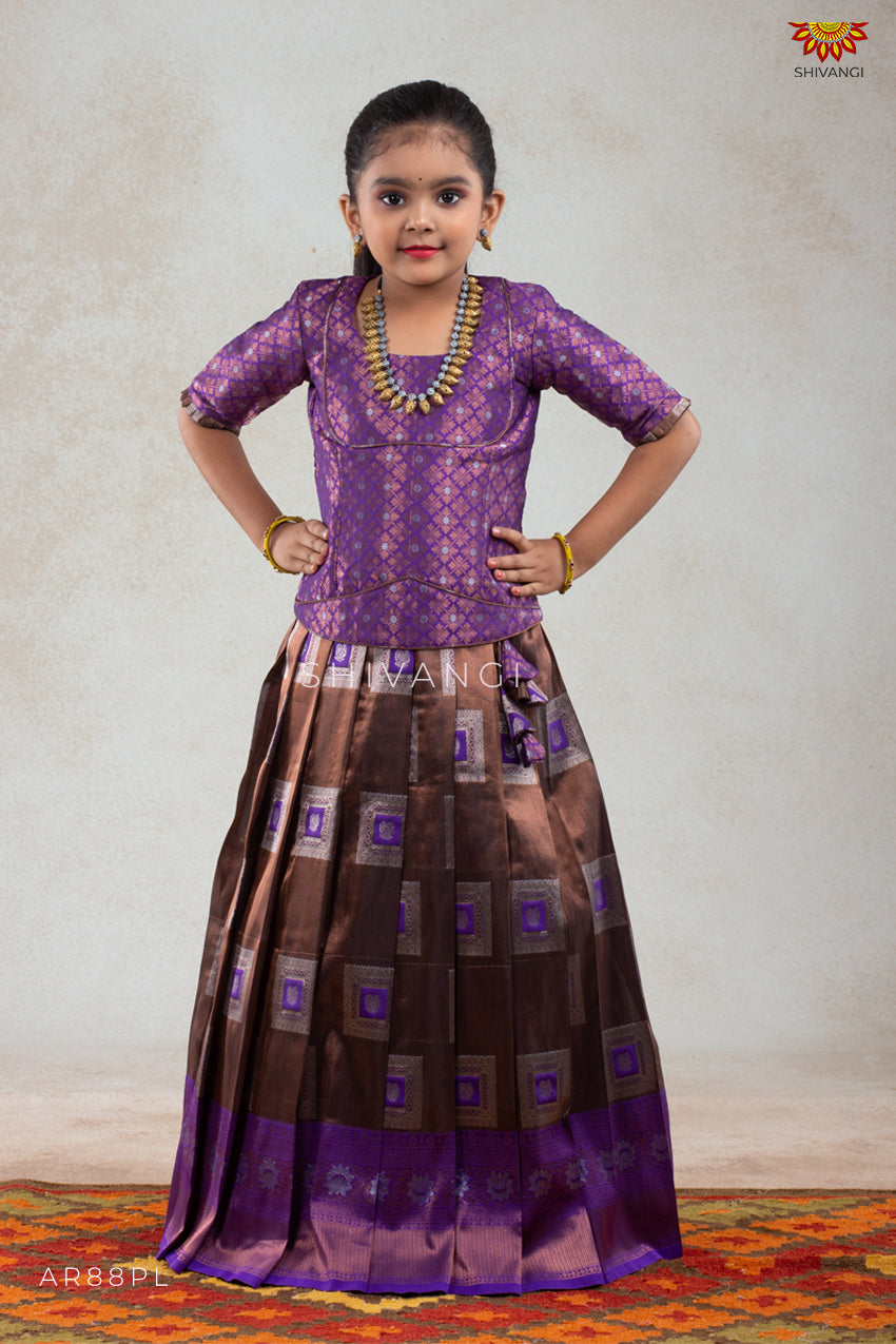 Glorious Latest Traditional Pattu Pavadai For Girls-Ethnic set-purple