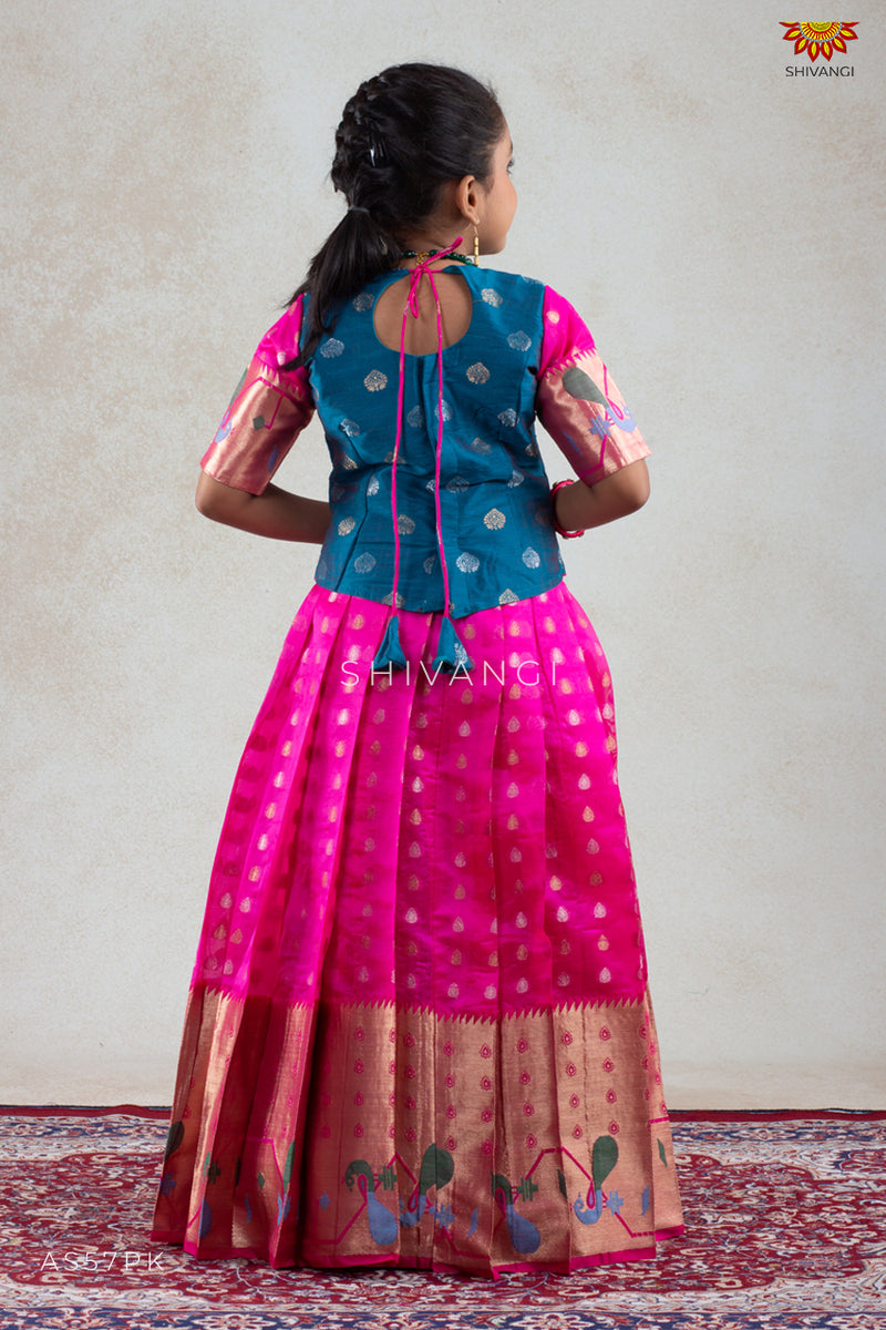 Traditional Trendning Pattu Pavadai For girls-Ethnic Wear-Pink